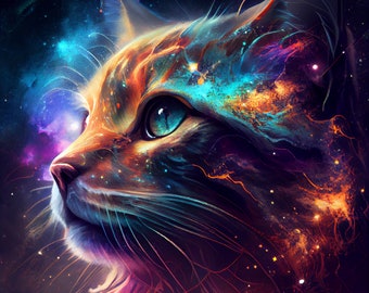 Cosmic Kitty Printable Poster Ai Art Wall Art - Etsy