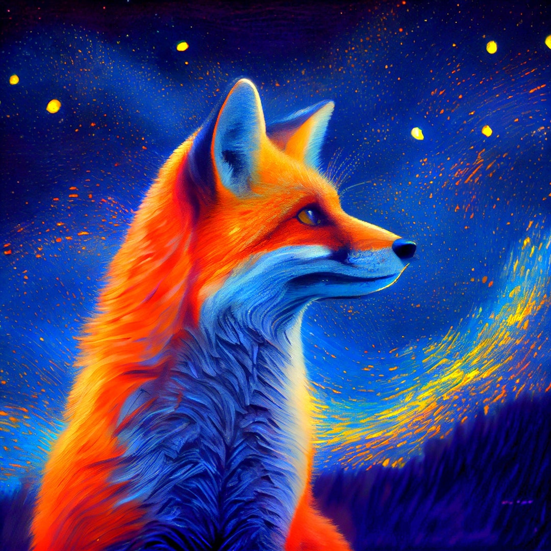 Digital Download of Red Fox Starry Night AI Generated Art for Wildlife ...