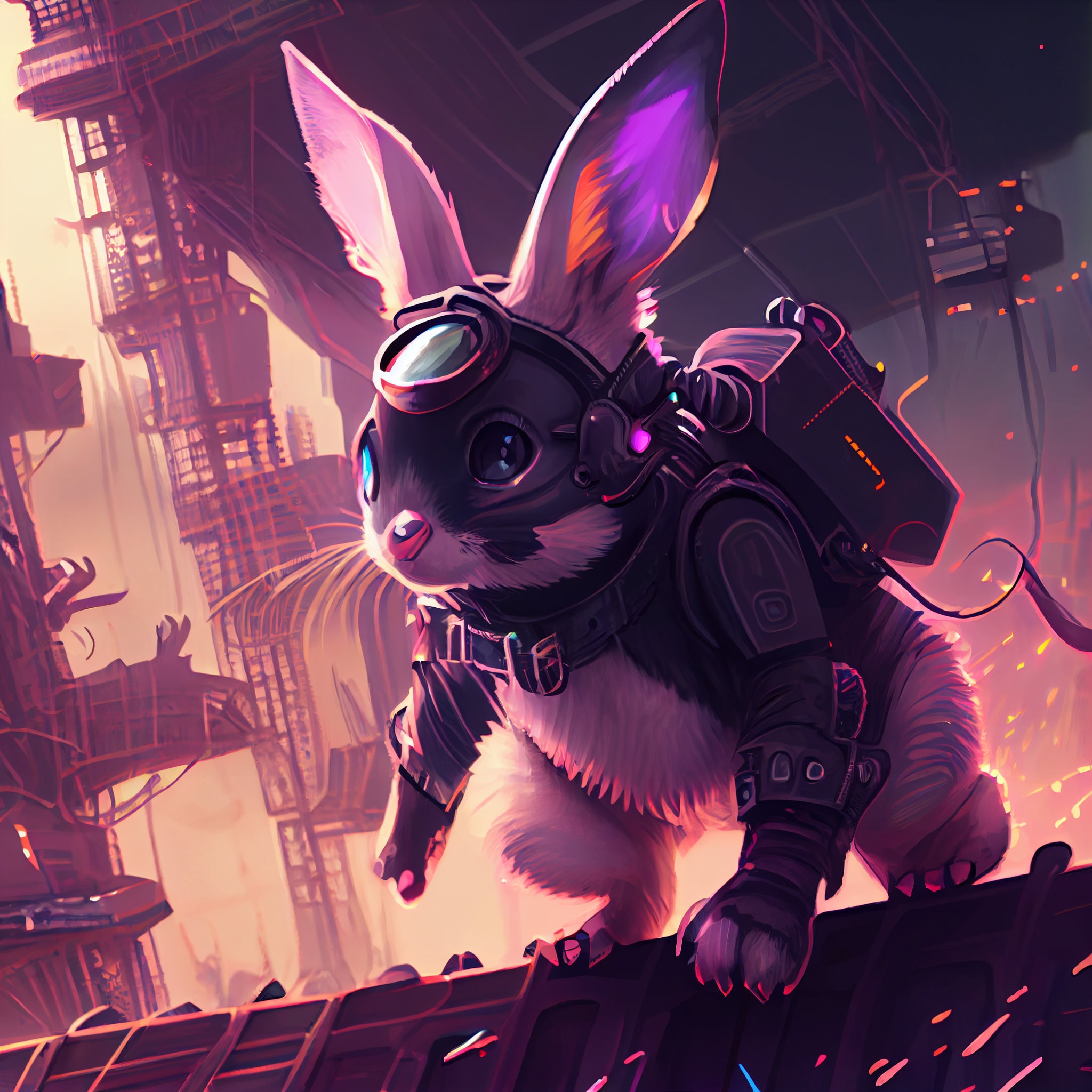 Downloadable Cyberpunk Rabbit Art Action Pose Artificial Artwork for ...