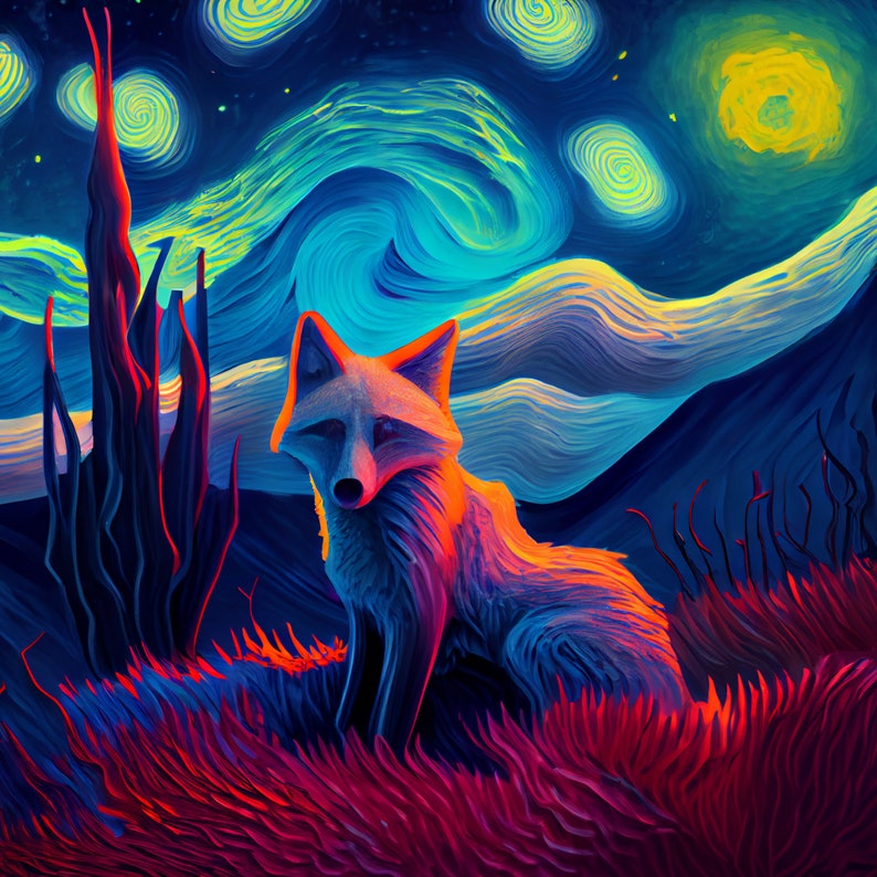 Fox Wall Décor Red Fox Starry Night Print for Maximalist Home Decor and ...