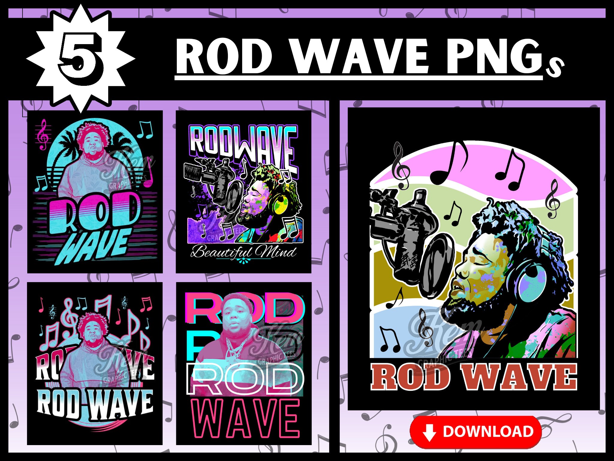 Rod Wave PNG Bundle | 5 Rod Wave Designs | Rod Wave Graphic: Great for ...