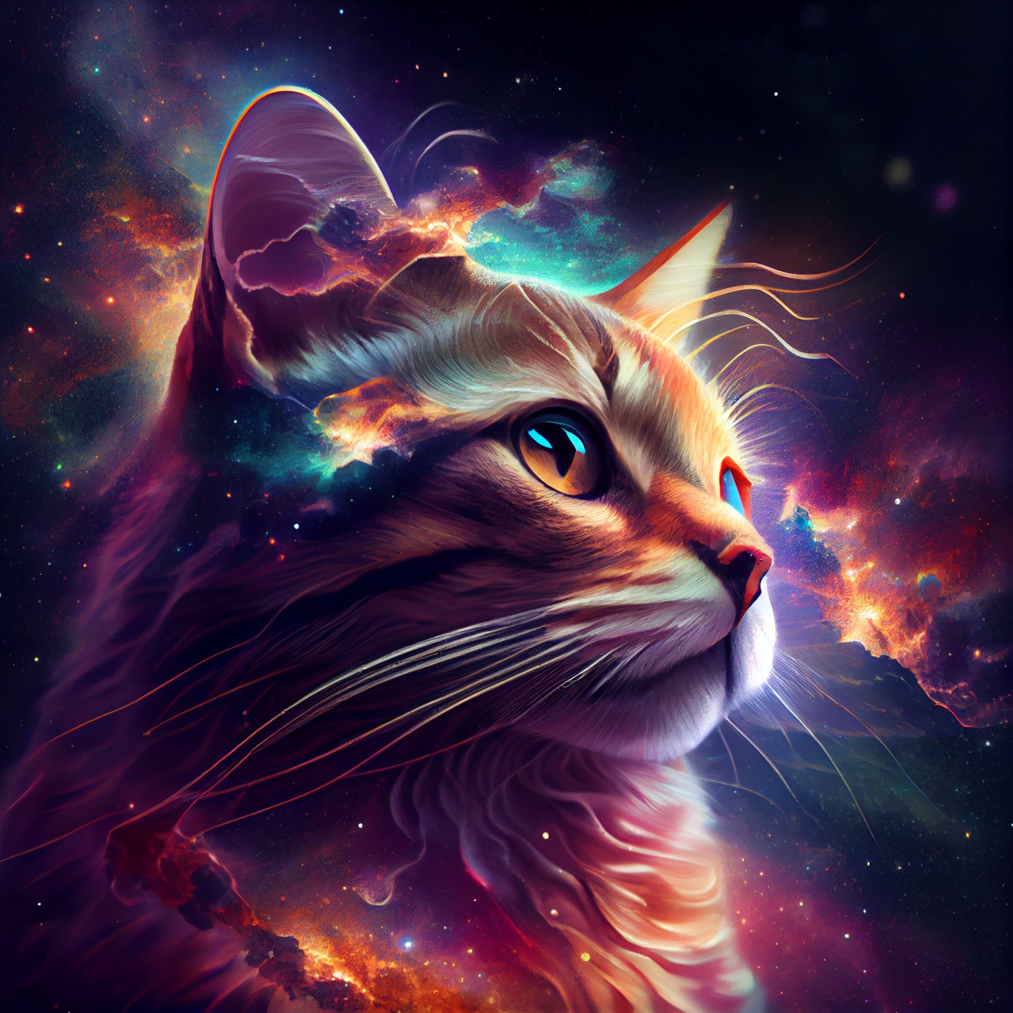 Cosmic Cat AI Art Poster - Breathtaking Beauty in the Galaxy Printable Wall Decor, Galactic ...