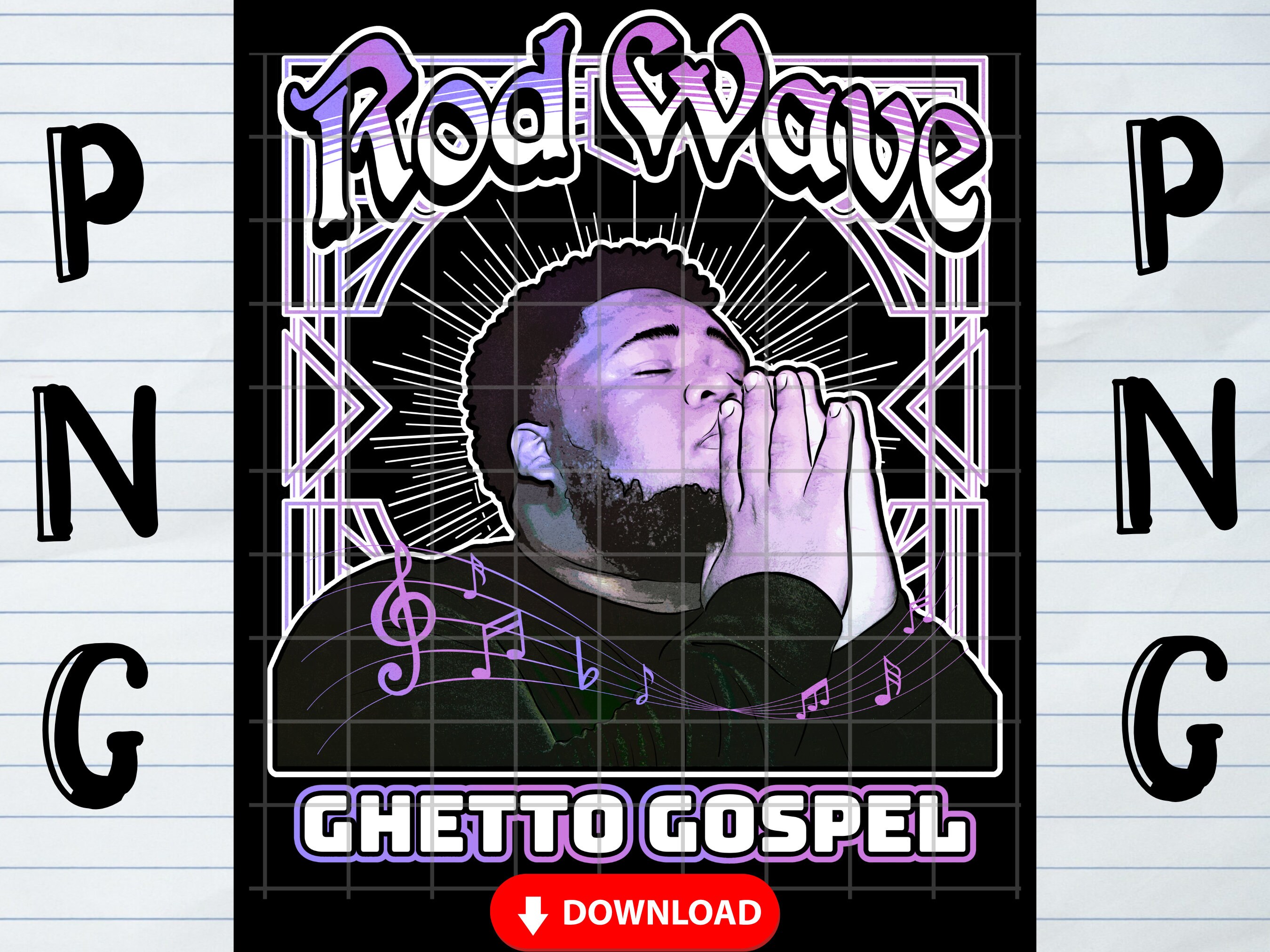 Rod Wave Design | Gh**tto Gospel Png | Rapper Fan Art | Sublimation Png ...