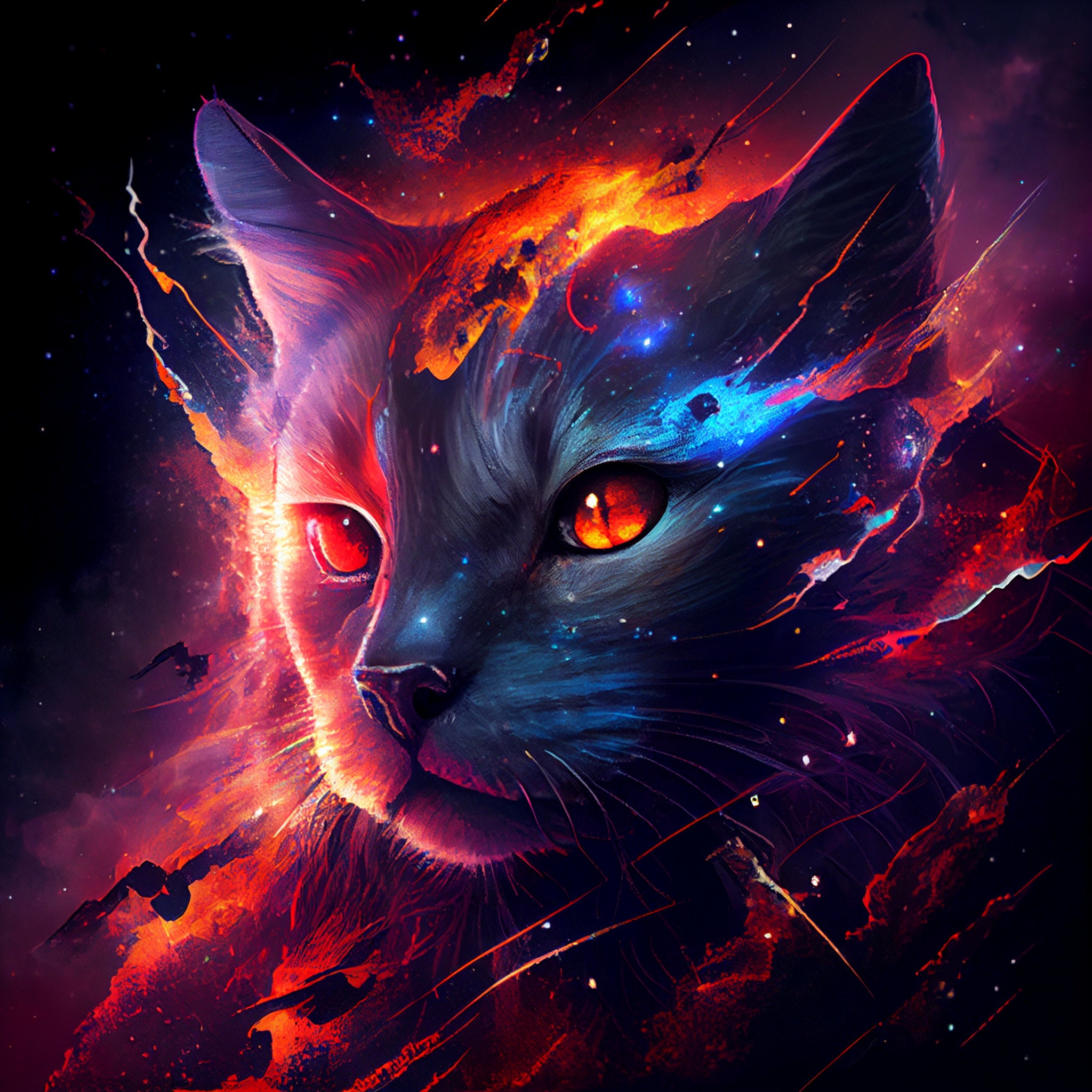 Diabolic Cosmic Cat Ai Art Print, Ai Generated Art Home Decor Poster ...
