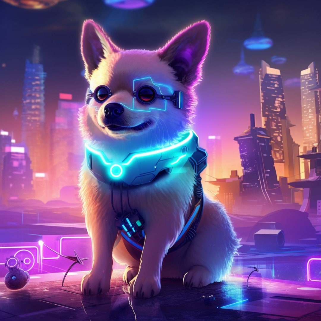 Cute Cyberpunk Dog Digital Art Digital Print Cyberpunk Themed Digital ...