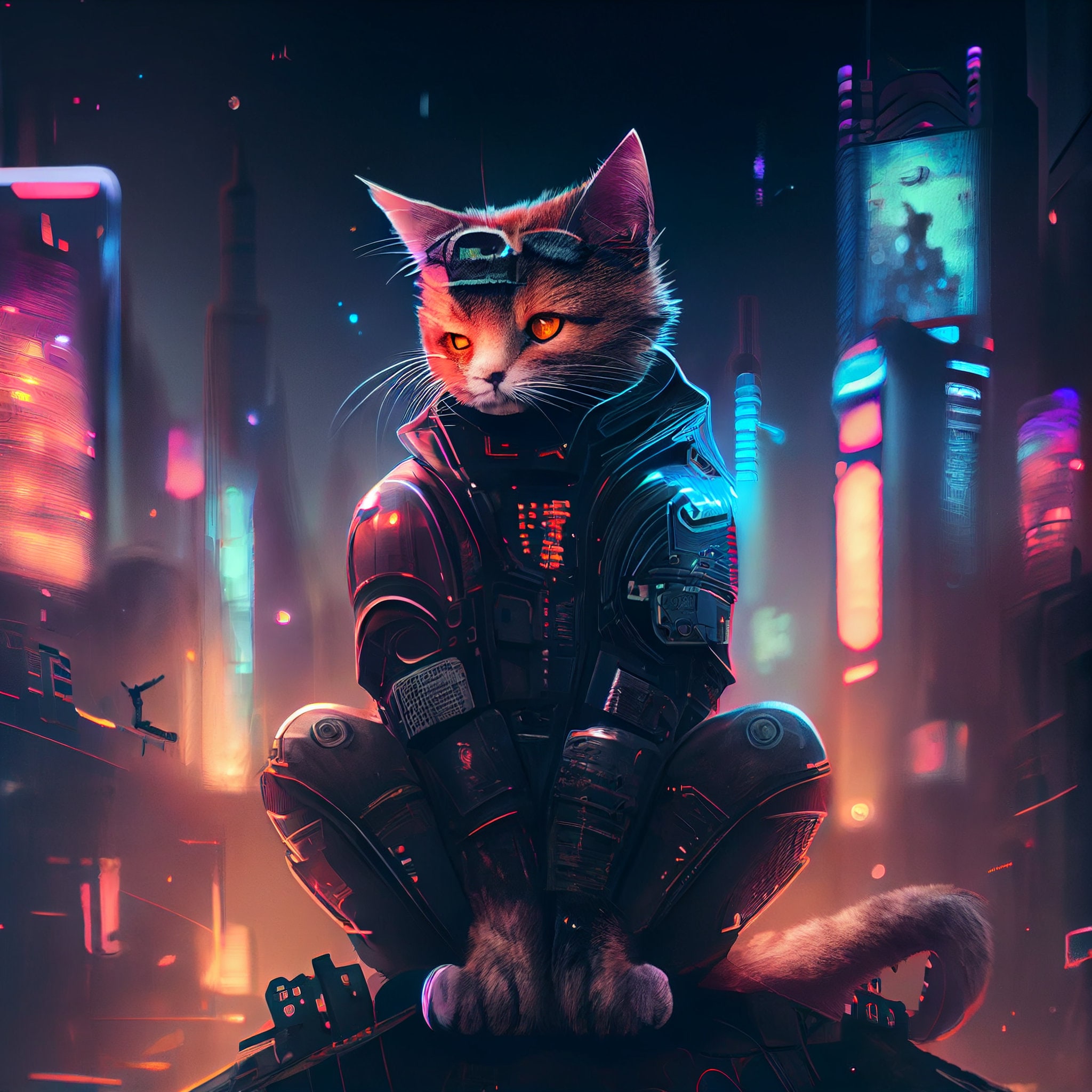 Cyberpunk Cat Ai-generated Art Cyberpunk Theme - Etsy UK