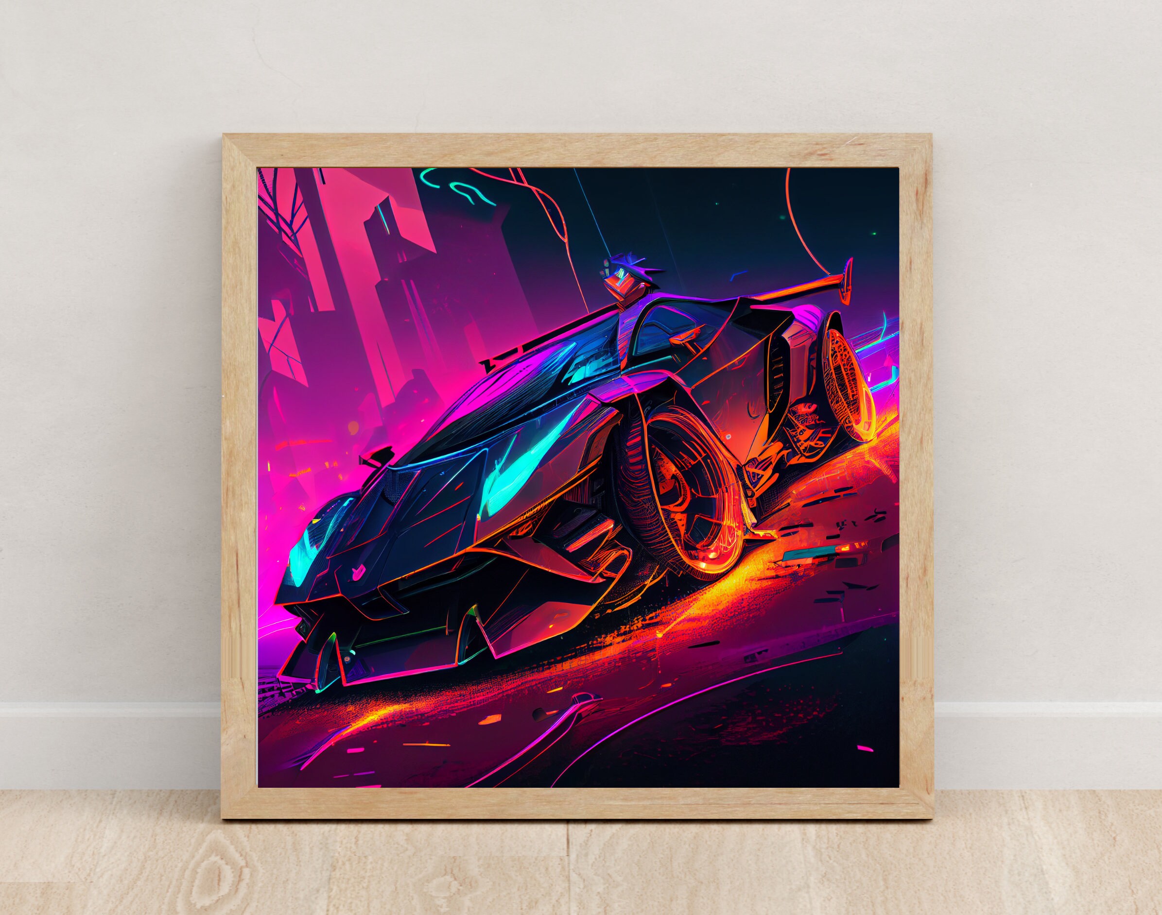 Futuristic Car AI Art Cyberpunk Themed Lamborghini Digital Print for Home Decor AI Generated Art ...