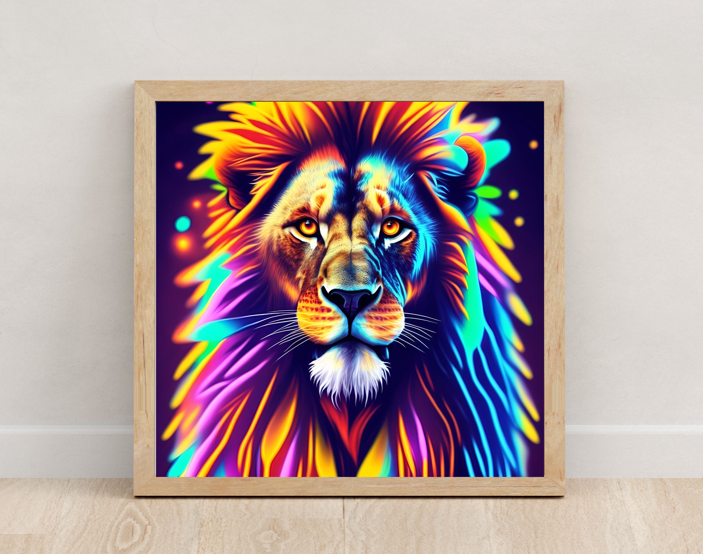 Beautiful Colorful Lion Art Print Digital AI Art Download Stunning ...
