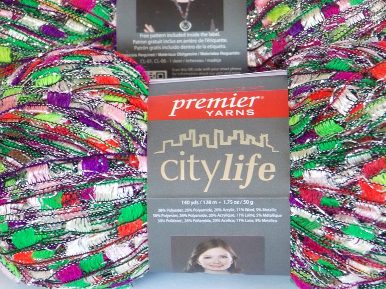 Premier Yarns City Life, Color CL-16, Neon Pop, Novelty Yarn, Ladder ...