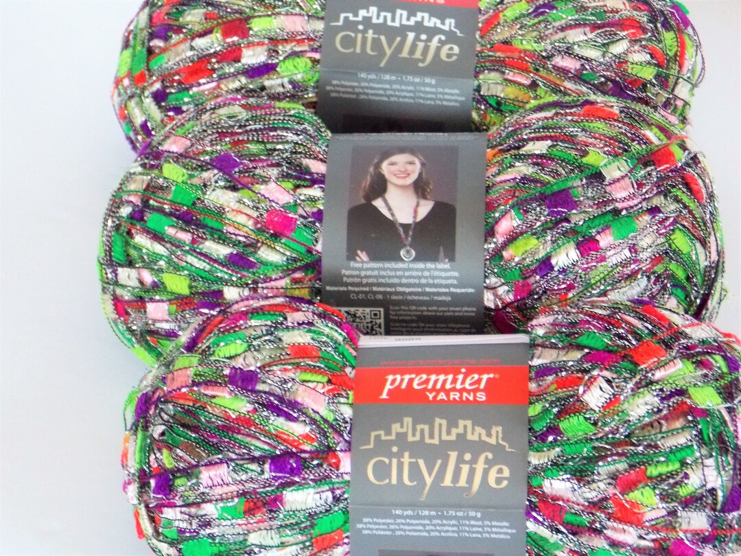 Premier Yarns City Life, Color CL-16, Neon Pop, Novelty Yarn, Ladder ...