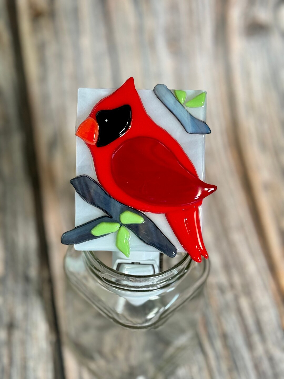 Cardinal Fused Glass Night Light - Etsy