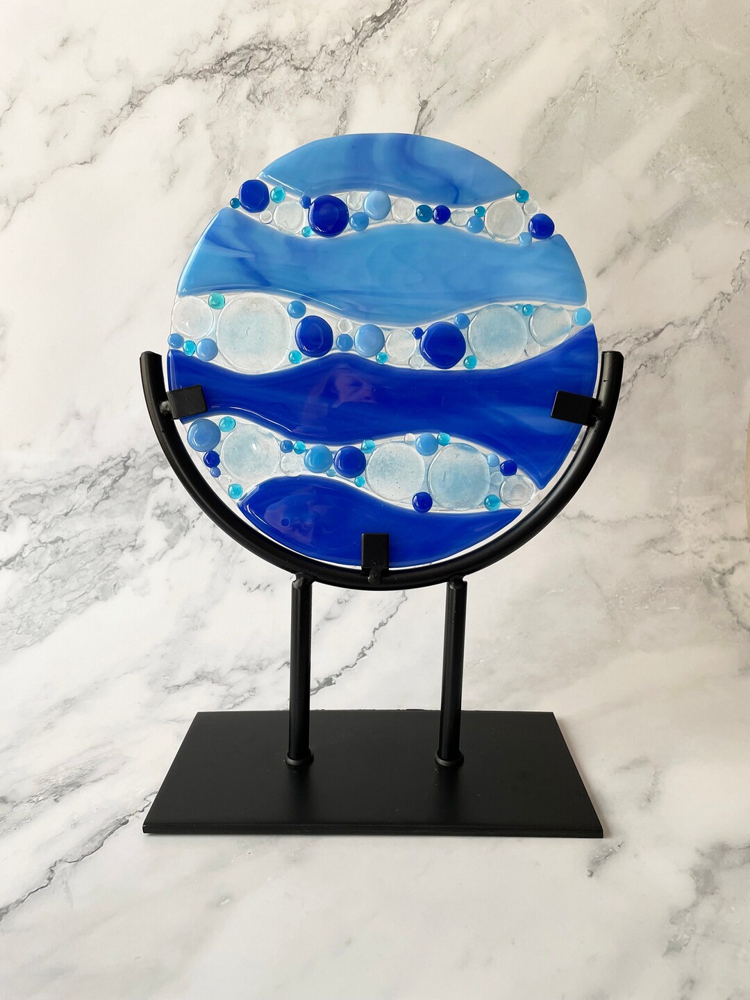 Modern Blue Waves Fused Glass Plaque - Etsy
