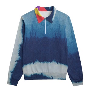 Dip Denim Print Pop Zip Collar Sweathsirt - Etsy