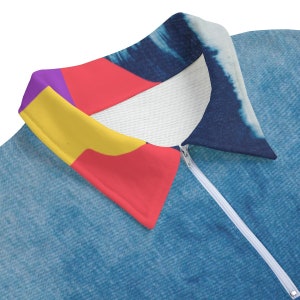 Dip Denim Print Pop Zip Collar Sweathsirt - Etsy