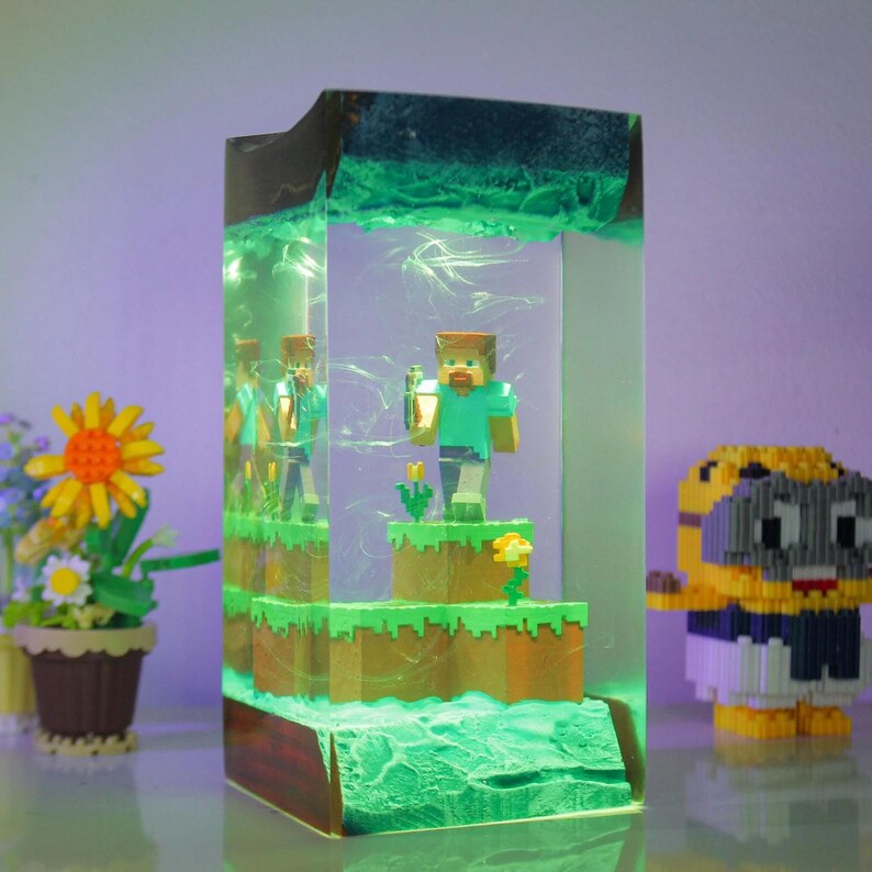 Minecraft Resin Lamp – Steve Diorama LED Light Box – Handmade Gamer ...