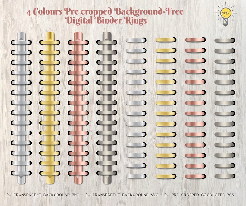 Realistic Metallic Digital Binder Rings for Digital Planners, Books ...