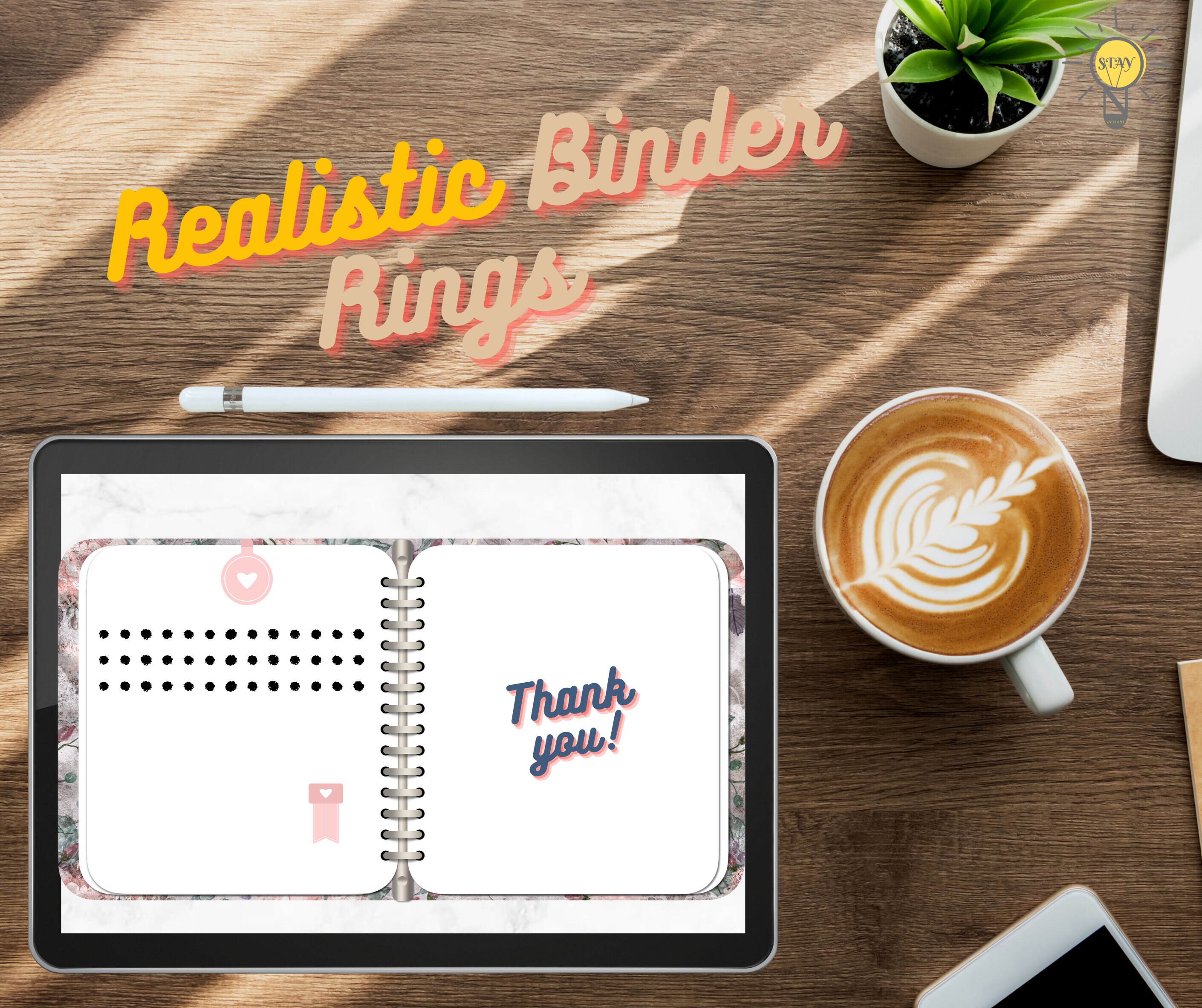 Realistic Metallic Digital Binder Rings for Digital Planners, Books ...