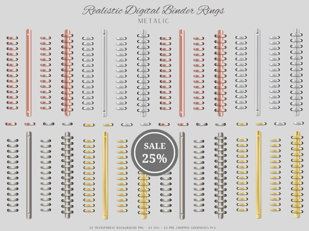 Realistic Metallic Digital Binder Rings for Digital Planners, Books ...