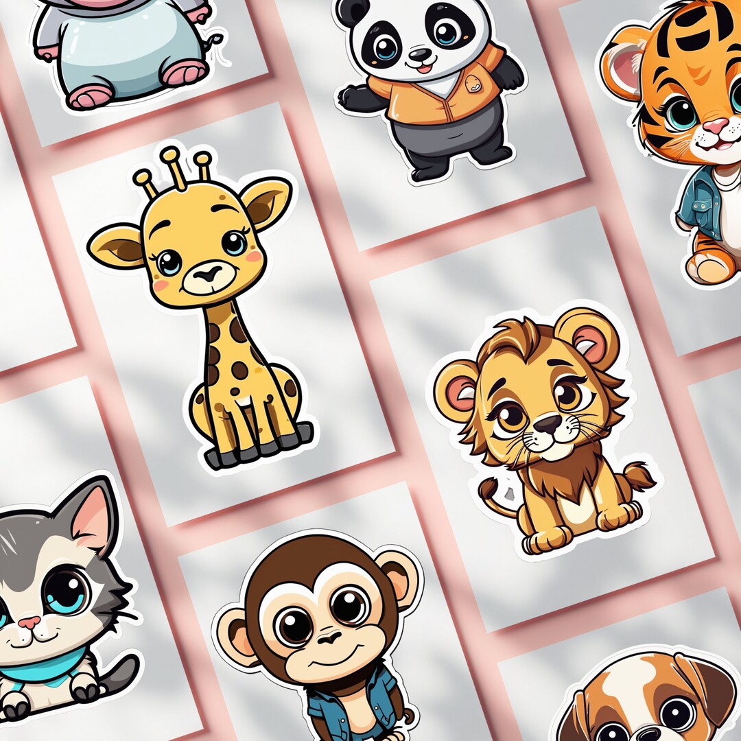 Cute Animals Clipart, Kawaii, PNG, SVG Format, Stickers Bundle, Jungle ...
