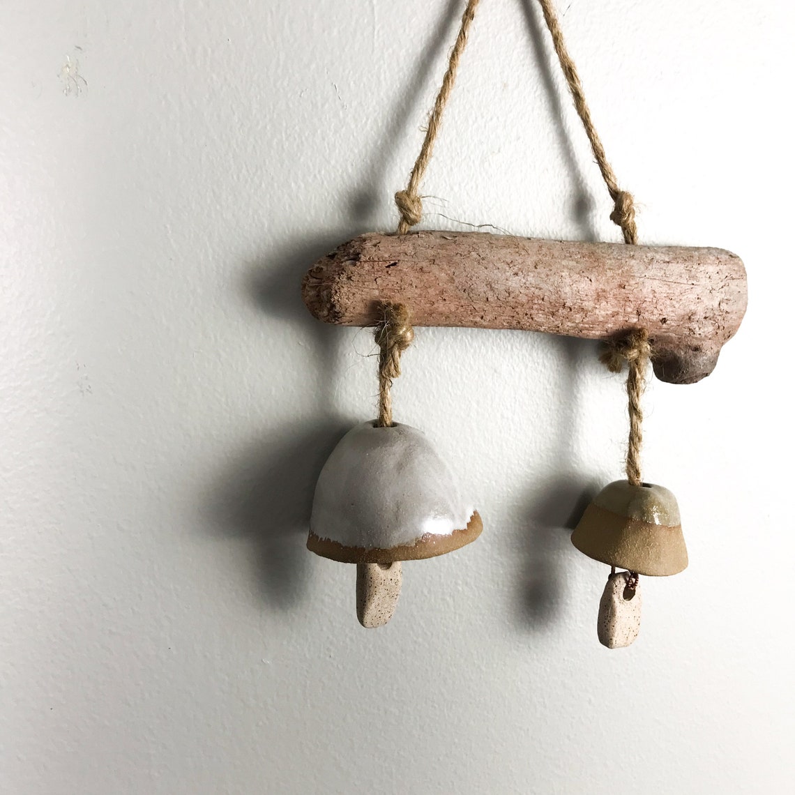 Handmade Hanging Clay Bell Wall Sculpture With Natural Driftwood. - Etsy