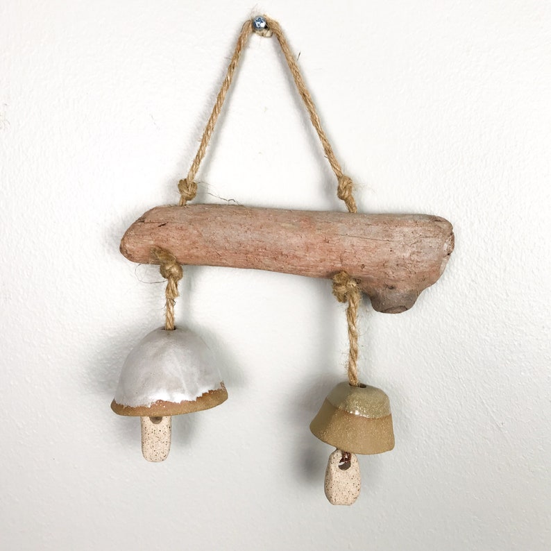 Handmade Hanging Clay Bell Wall Sculpture With Natural Driftwood. - Etsy