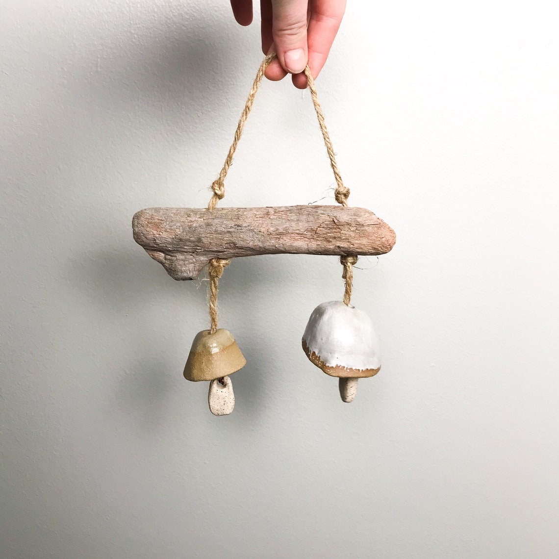 Handmade Hanging Clay Bell Wall Sculpture With Natural Driftwood. - Etsy