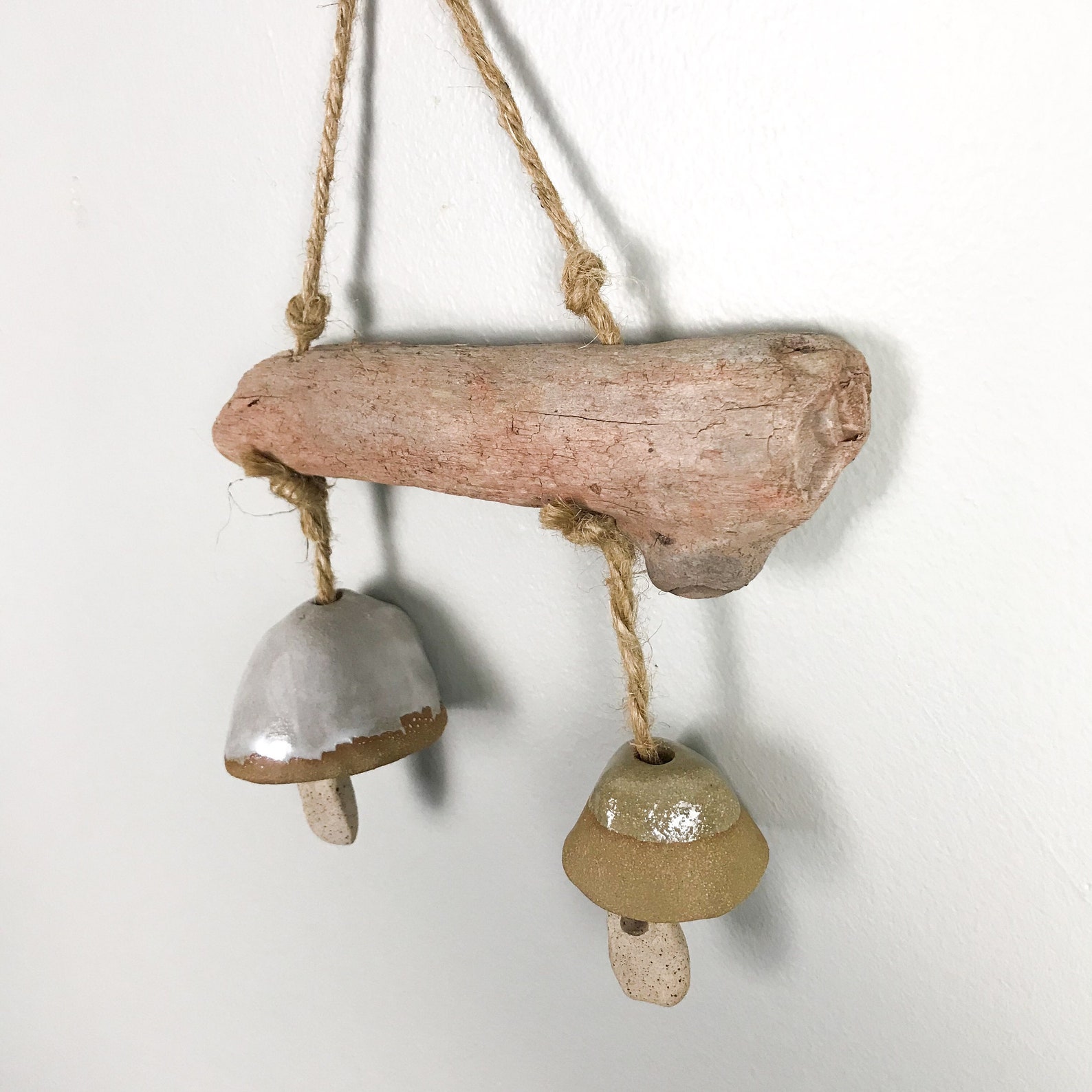 Handmade Hanging Clay Bell Wall Sculpture With Natural Driftwood. - Etsy