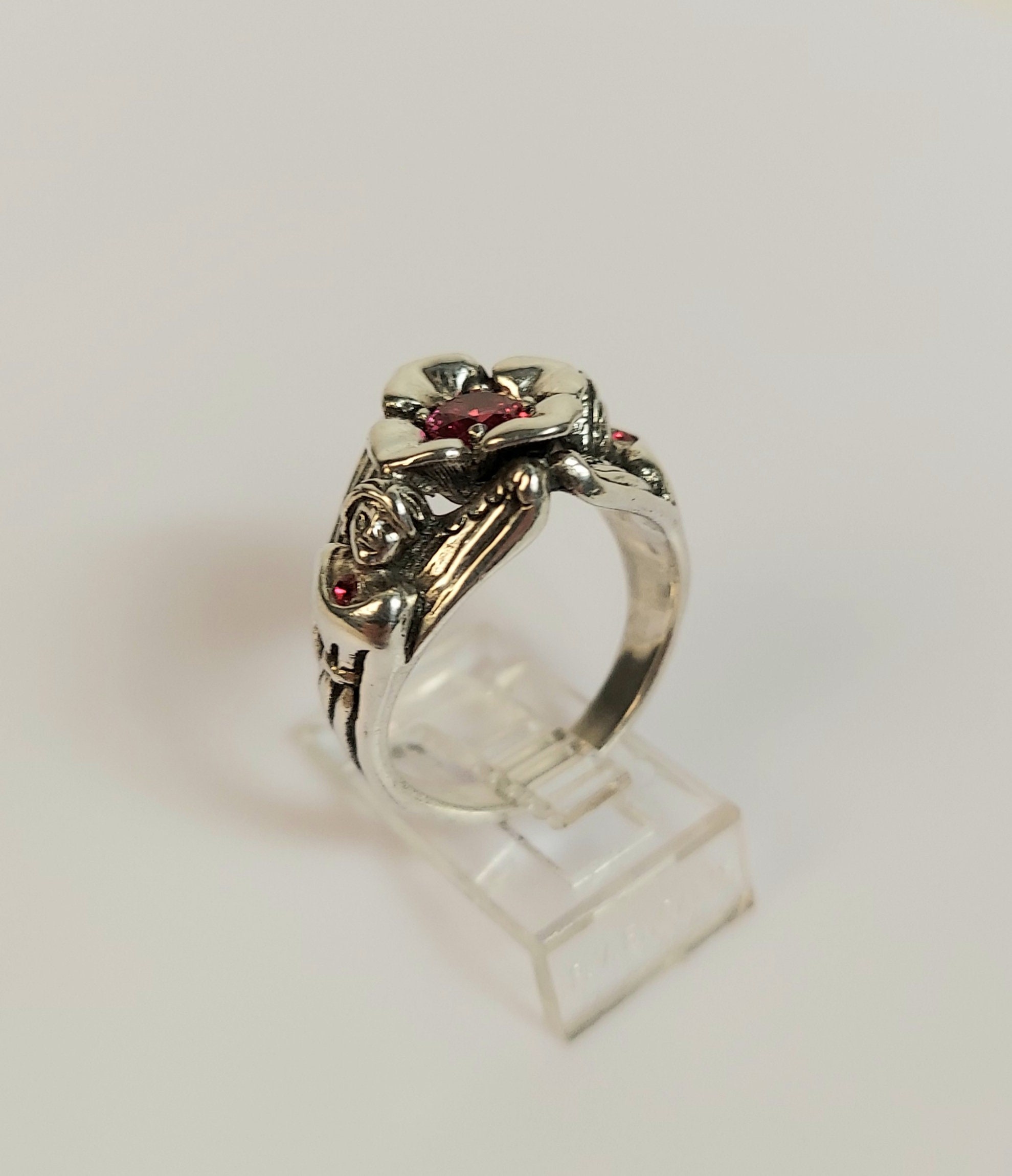 Anillo de plata doble Ángel Sterling con rubíes | Etsy