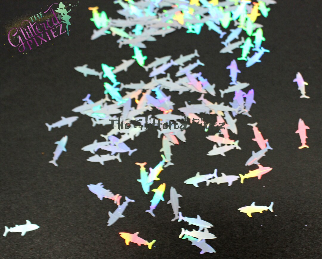 SHARK! Silver Holographic Shark Shape Glitter Fun Loose Glitter 4 Nail ...