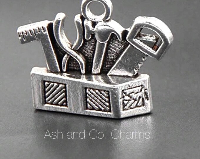 Toolbox Necklace, Tool Charm, Tool Box, Antique Silver, Initial ...