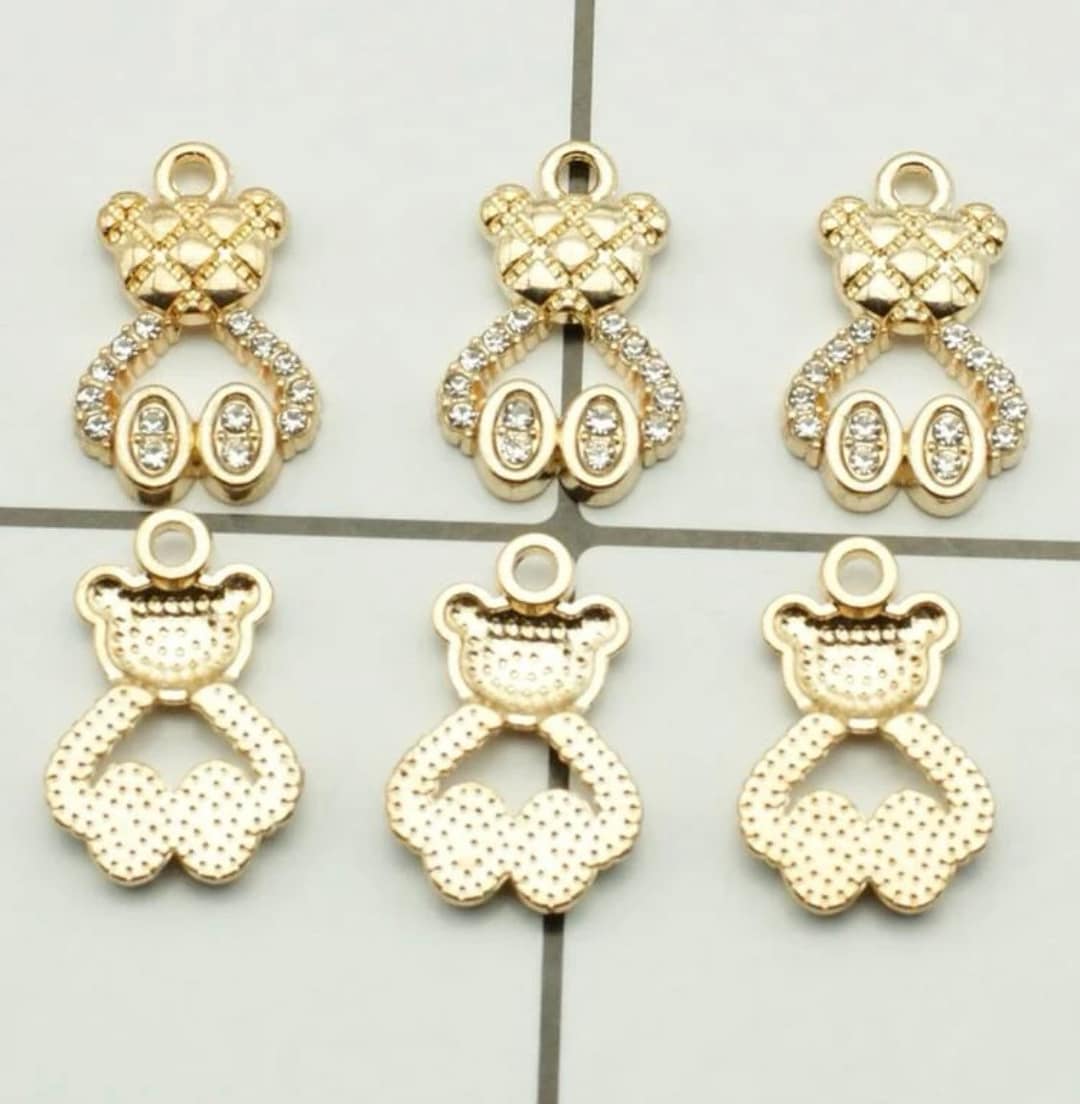 Teddy Bear Charms, Crystals on Gold Plated Base, Perfect for Earrings ...