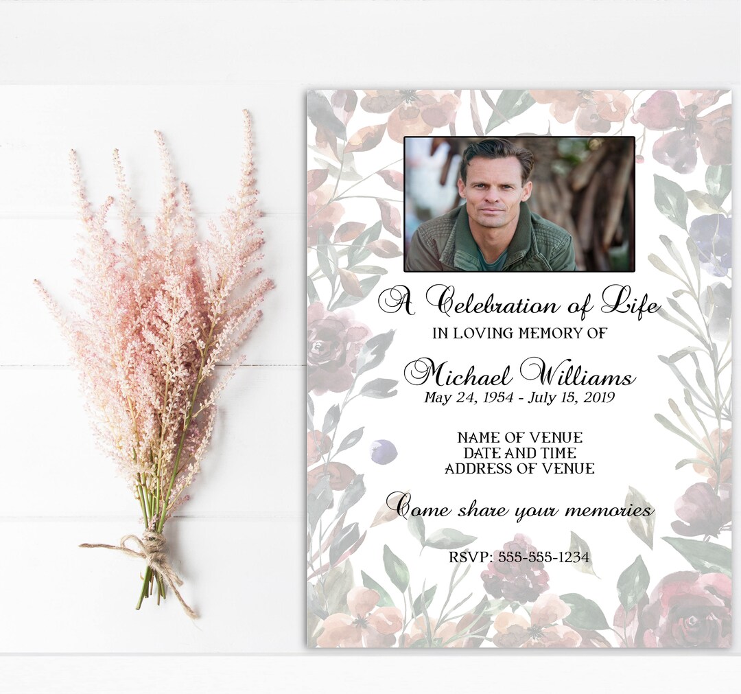 Celebration of Life Photo Invitations - Funeral Announcement Memorial ...