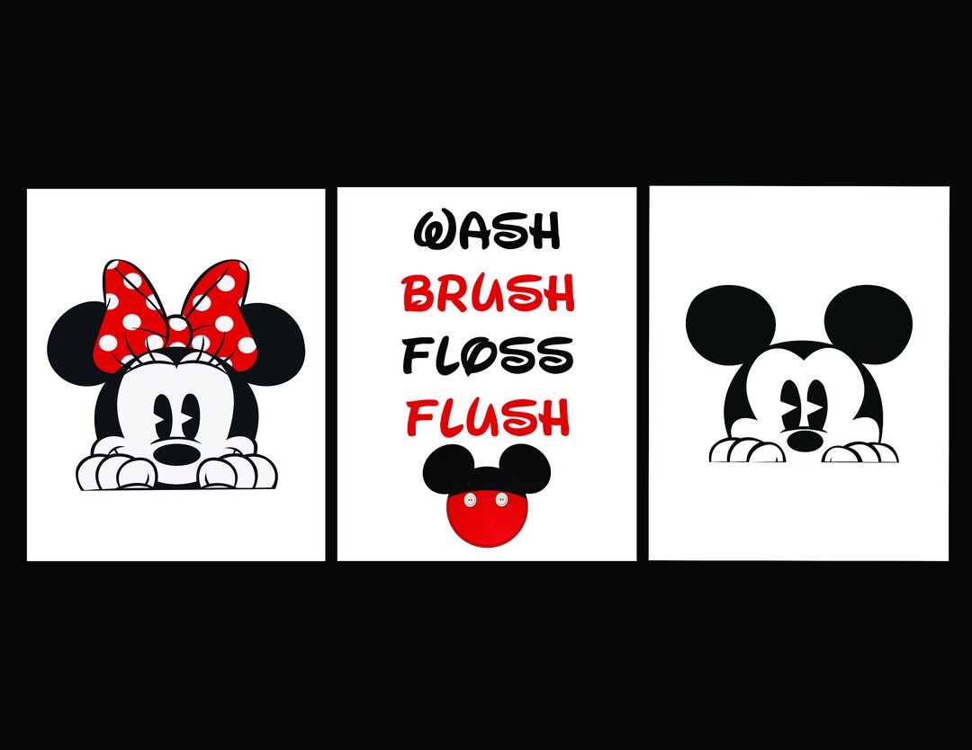 Minnie and Mickey Mouse Bathroom Prints 3 Prints Silhouette Black and ...