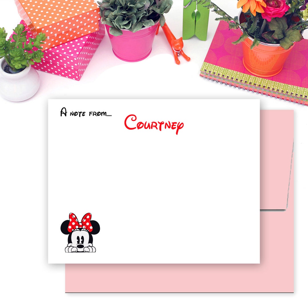 Personalized Minnie Mouse Note Cards With Envelopes // Kids Thank You ...