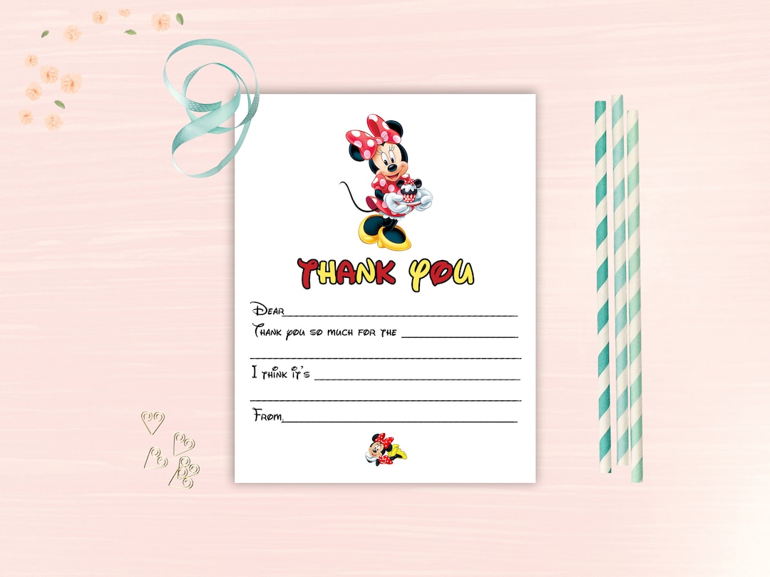 Minnie Mouse Fill in Thank You Cards for Shower Christening Baptism ...