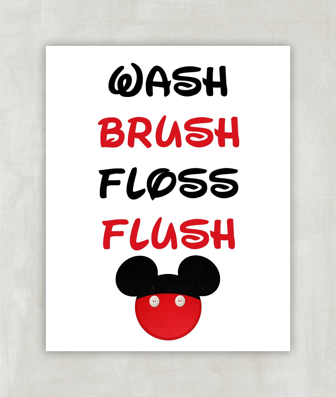 Mickey Mouse Bathroom Prints Wash Brush Floss Flush - Etsy