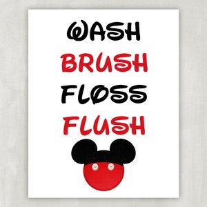 Mickey Mouse Bathroom Prints Wash Brush Floss Flush - Etsy