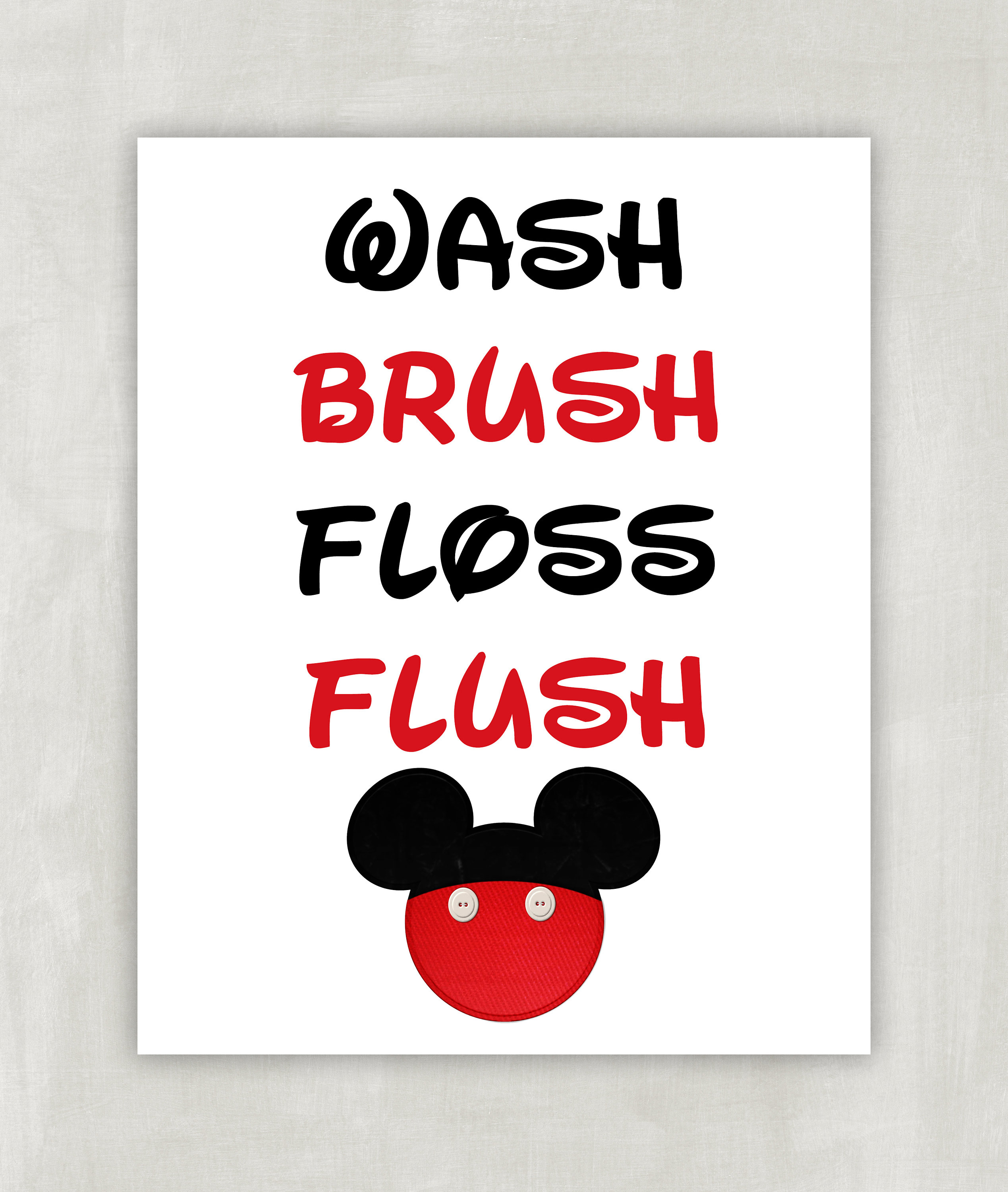 Mickey Mouse Bathroom Prints - Wash Brush Floss Flush - Etsy