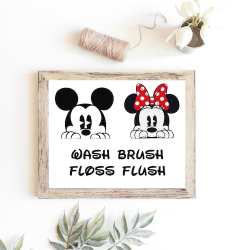 Mickey Mouse Gray Background Wash Brush Floss Flush Kids - Etsy