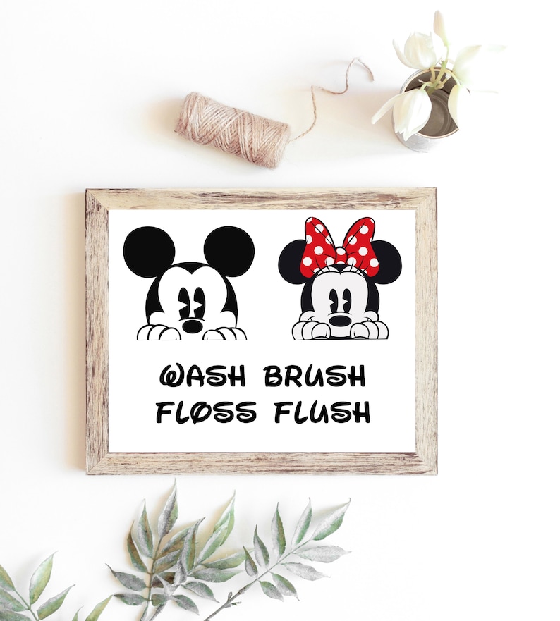 Mickey Mouse Bathroom Prints Wash Brush Floss Flush - Etsy
