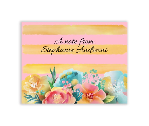 Pink and Gold Striped Floral Folded Note Cards Set of 12 A | Etsy