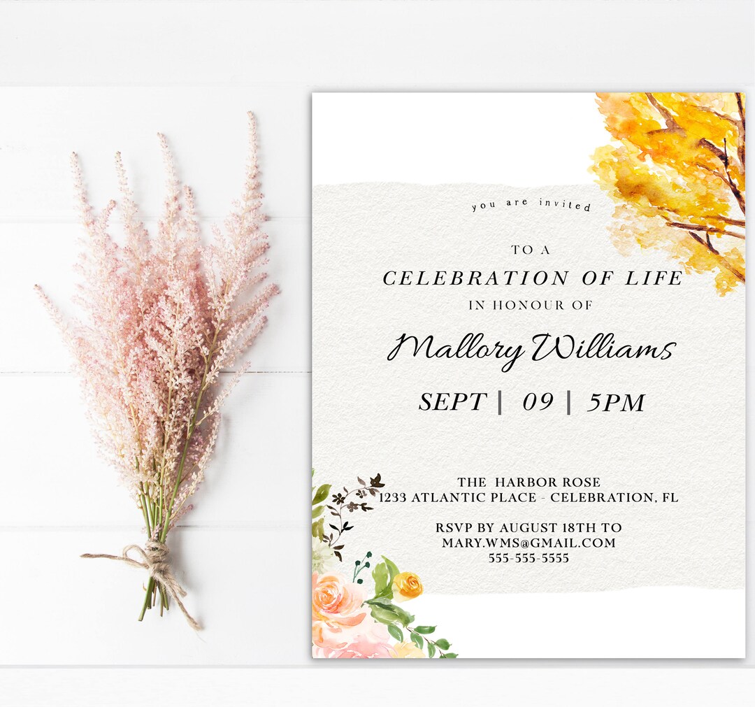 Celebration of Life Invitations - Funeral Announcement Memorial Service ...