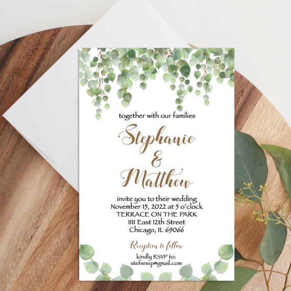 Personalized Wedding Invitations With Envelopes Eucalyptus Greenery Etsy