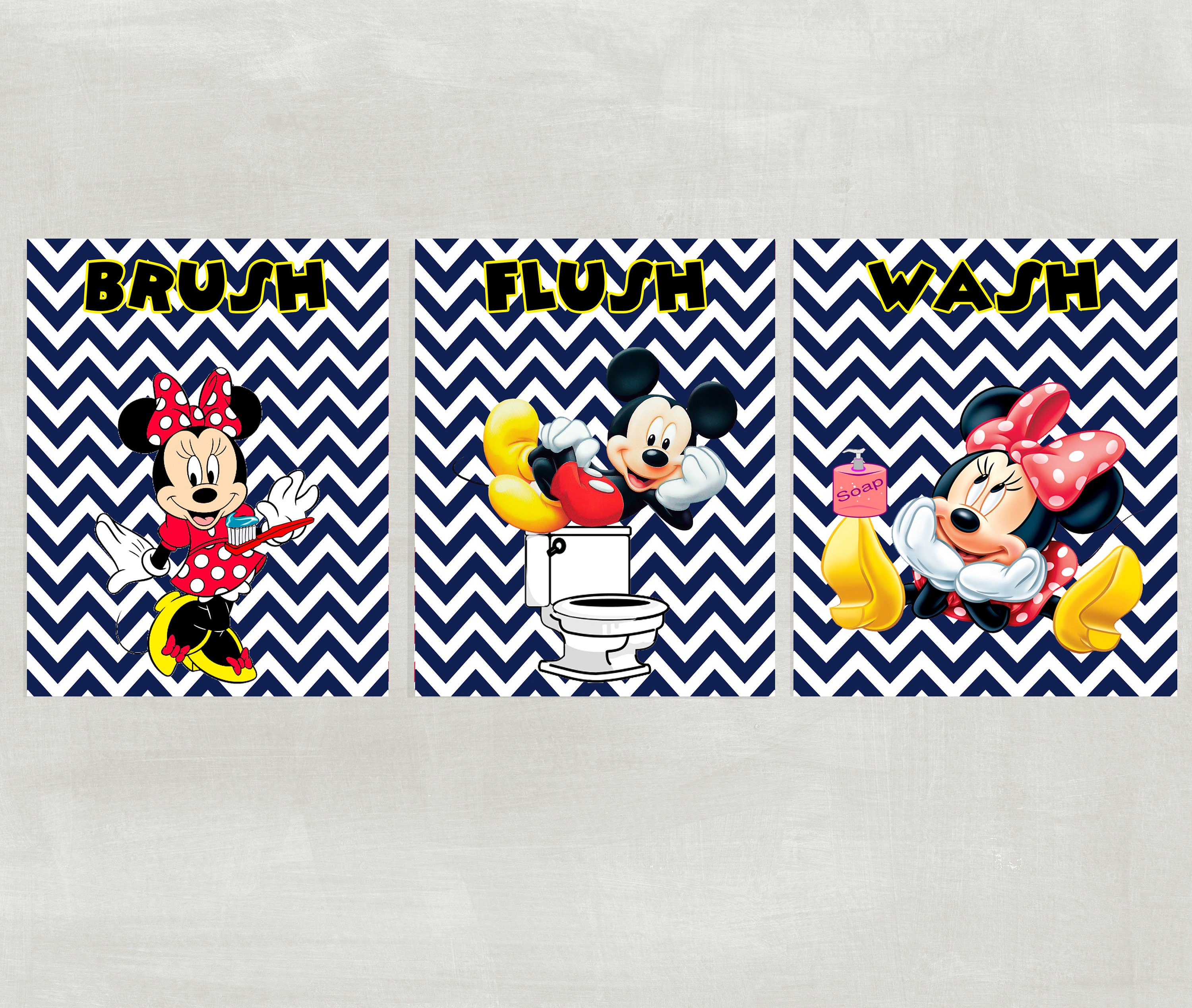 Mickey Mouse Minnie Mouse Wash Brush Flush Bathroom Wall Art | Etsy