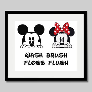 Mickey Mouse Bathroom Prints - Wash Brush Floss Flush - Etsy