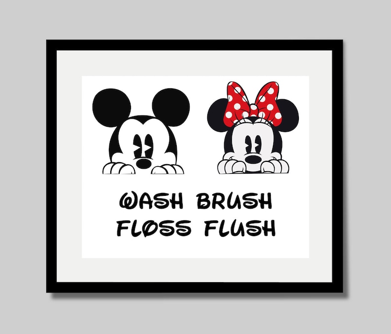 Mickey Mouse Bathroom Prints Wash Brush Floss Flush - Etsy
