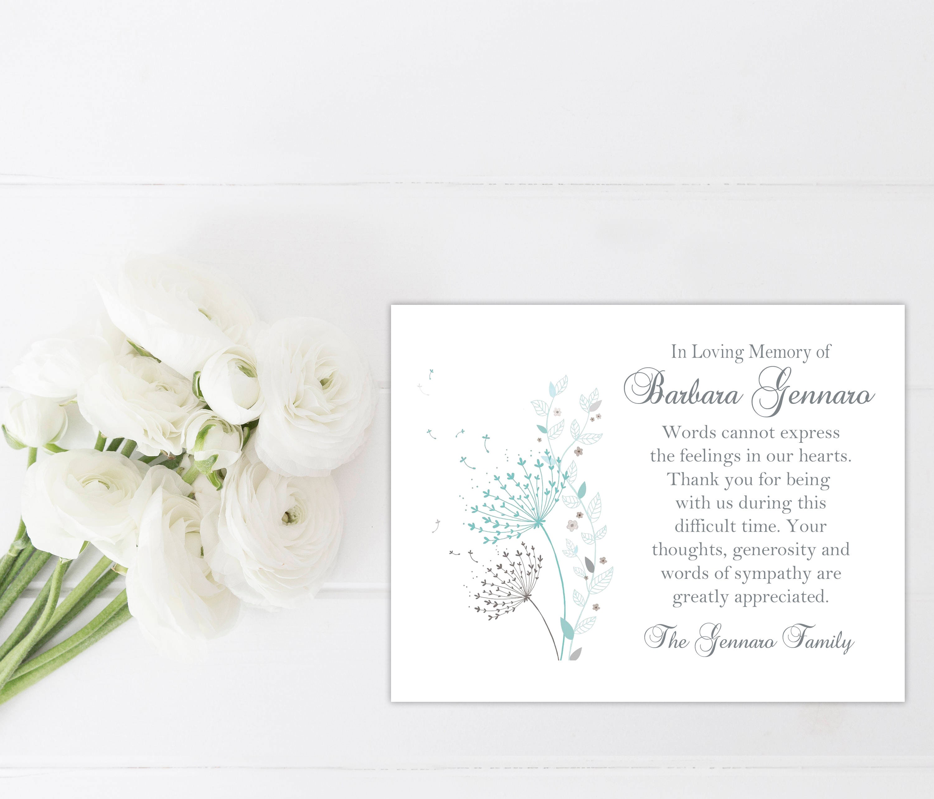 Sympathy Acknowledgement Cards, Funeral Thank You and Bereavement Notes ...