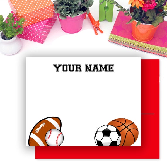 Personalized Sports Thank You Note Set // Kids Thank You Cards | Etsy