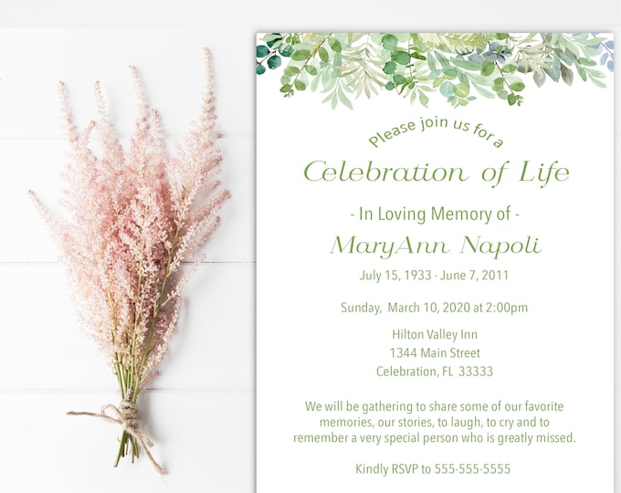 Celebration of Life Invitations Funeral Announcement Memorial Service ...