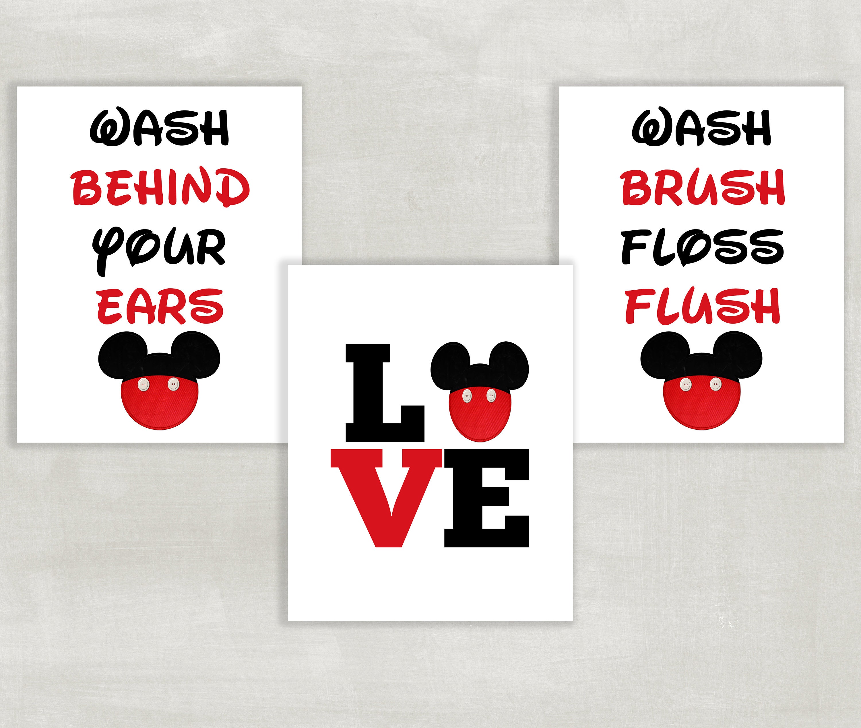 Mickey Mouse Bathroom Prints Wash Brush Floss Flush Wash | Etsy